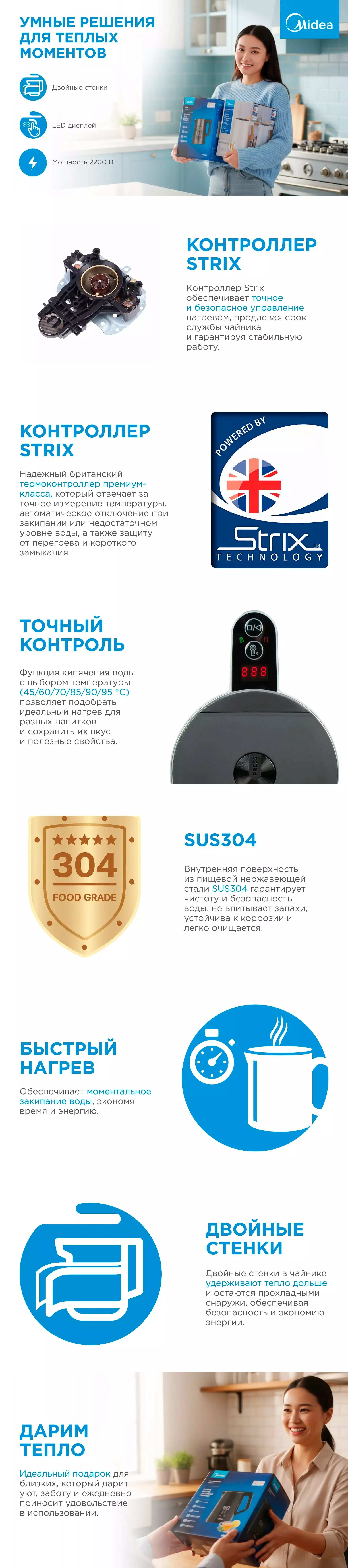 Электрочайник MIDEA MK-9092(LCD) по выгодной цене | Интернет-магазин Mechta.kz